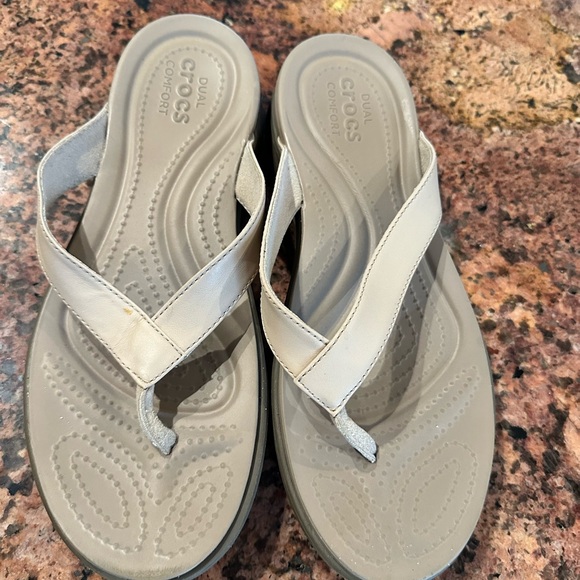 CROCS | Shoes | Crocs Dual Comfort Flip Flops In Light Gray | Poshmark